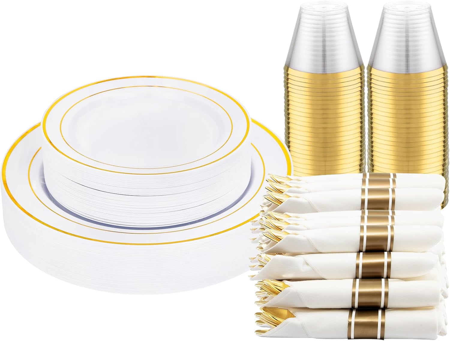 210PCS Gold Plastic Dinnerware Set for 30 Guests, Fancy Disposable ...