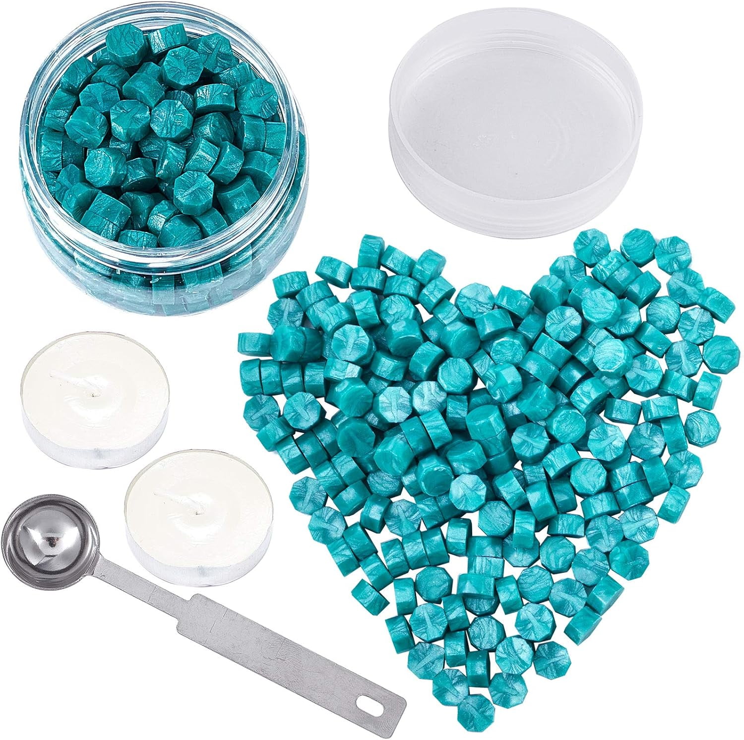 210PCS Wax Seal Beads Green Octagon Sealing Wax Beads Kit Packed in Can ...
