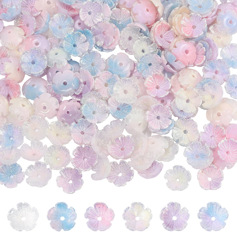 210Pcs 6 Colors Opaque Resin Bead Caps Flower Mixed Color 10x3mm Hole ...