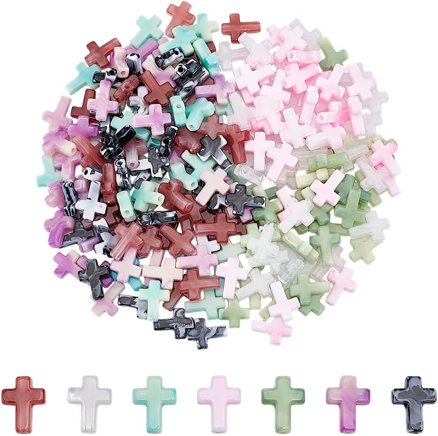 210Pcs 7 Colors Cross Beads Acrylic Beads Small Plastic Cross Beads ...