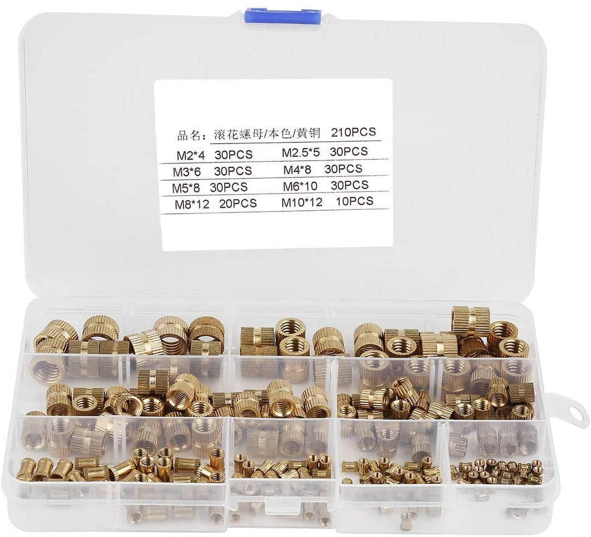 210Pcs M2/M2.5/M3/M4/M5/M6/M8/M10 Brass Round Threaded Nuts Kit with ...