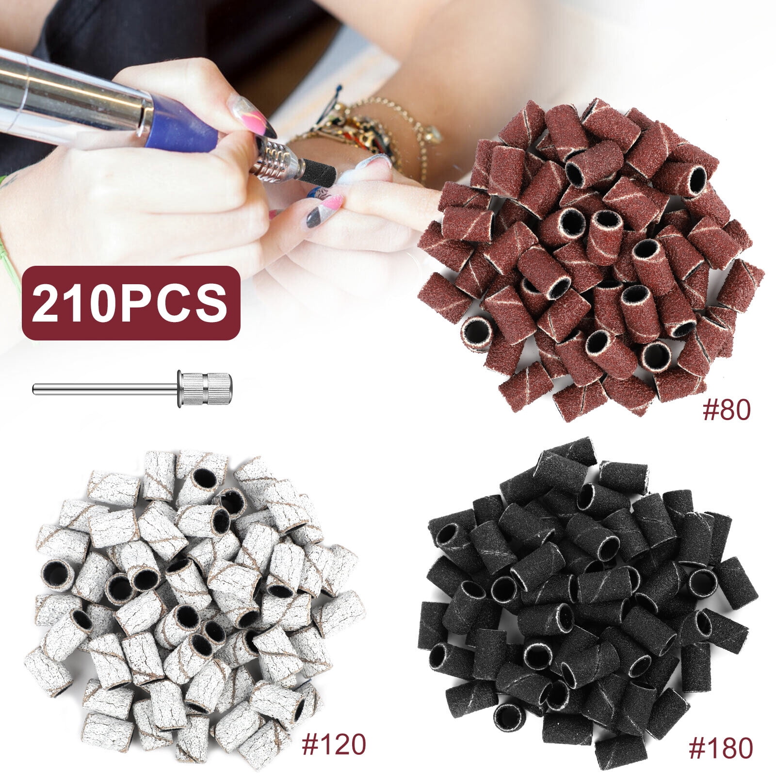 210Pcs Nail Art Sanding Bands Set Drill Machine Bits Manicure Pedicure ...