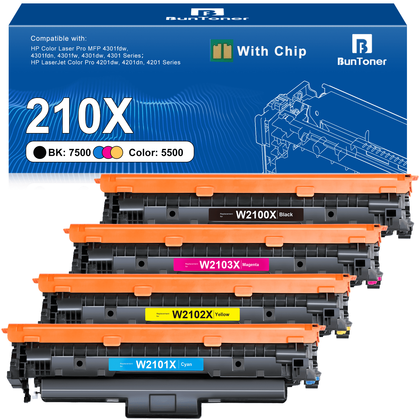 210X Toner 4 Pack (With Chip) Compatible for HP 210A 210X Toner ...
