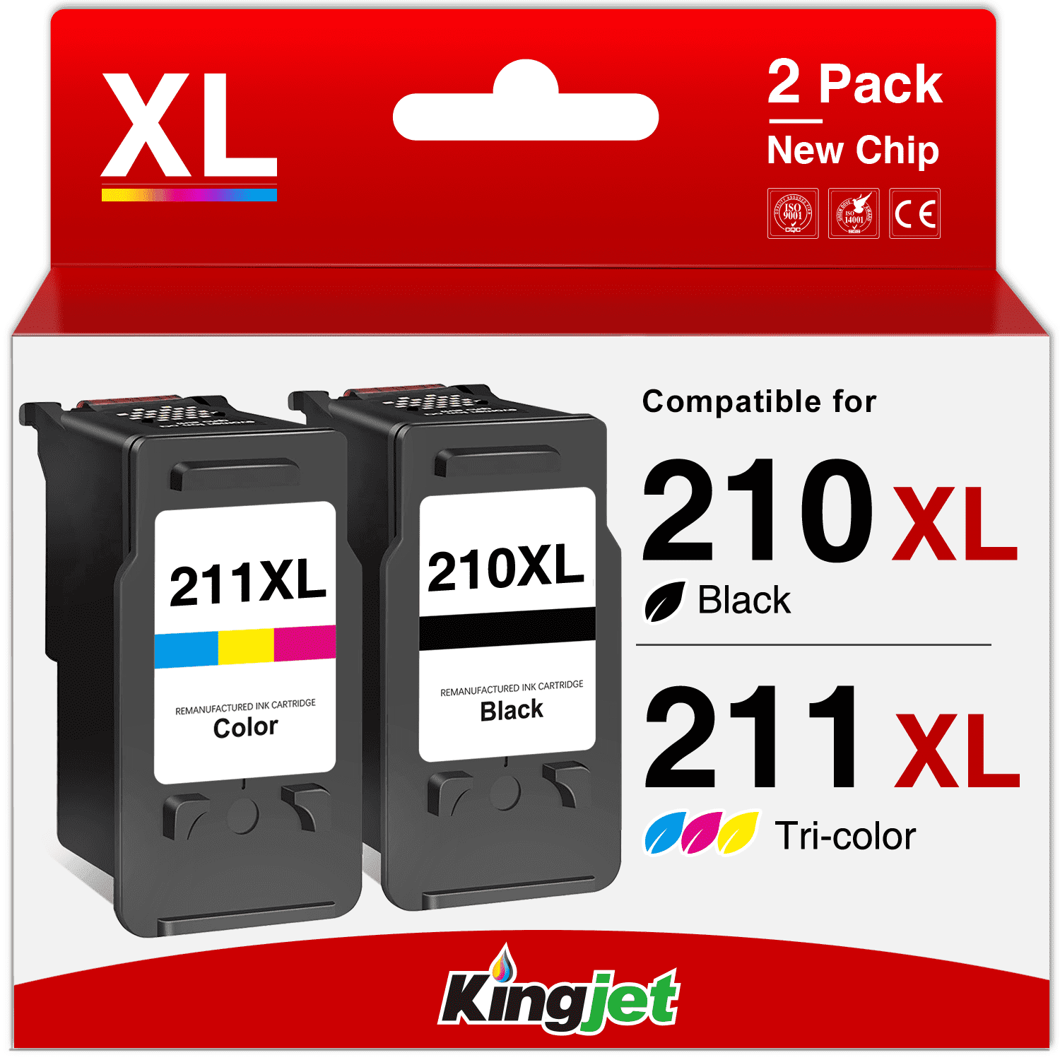 Kingjet 210XL Black Ink, 211XL Tri-Color Ink Cartridge Combo ...