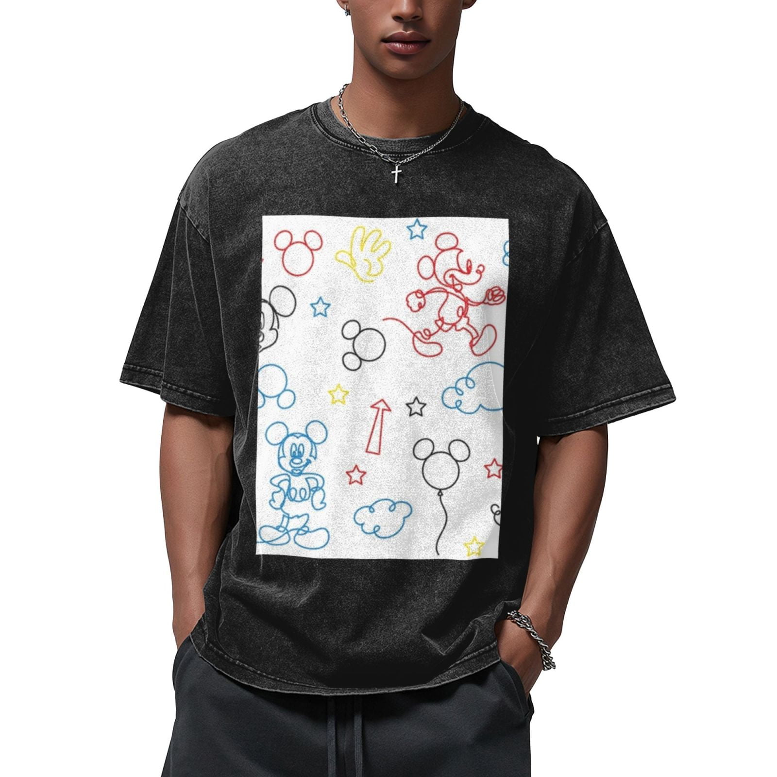 210g Men's Round Neck Washed Short Sleeve T-Shirt-Ironing - Walmart.com