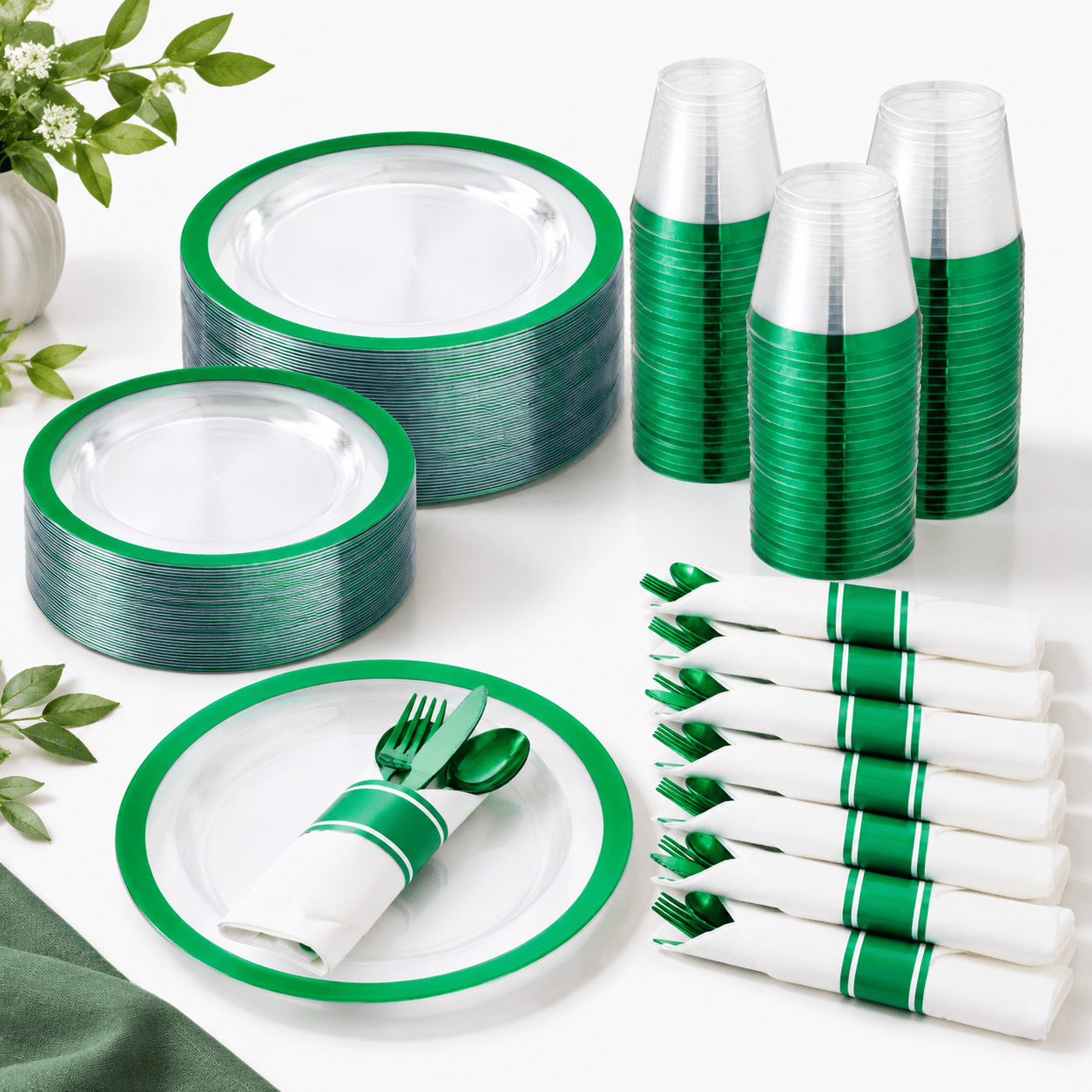 210green Plastic Plates Set Disposable Dinnerware For Party - Walmart.com