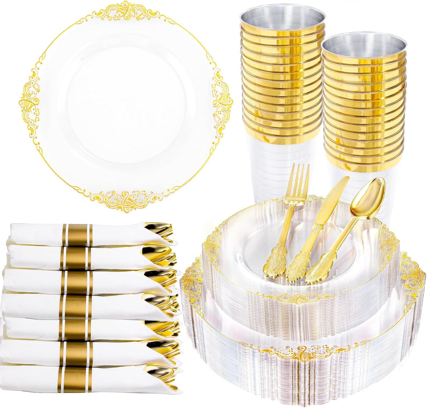 210pcs Clear Gold Plastic Plates - Clear Disposable Plates with Gold ...