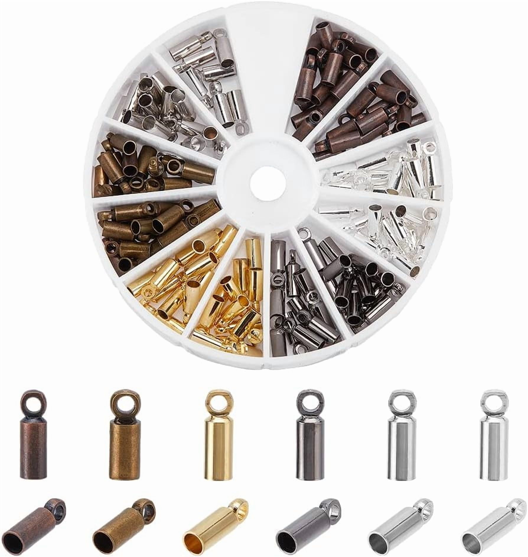 210pcs Cord End Caps 6 Colors Brass Glue-in Leather Cord Terminators ...