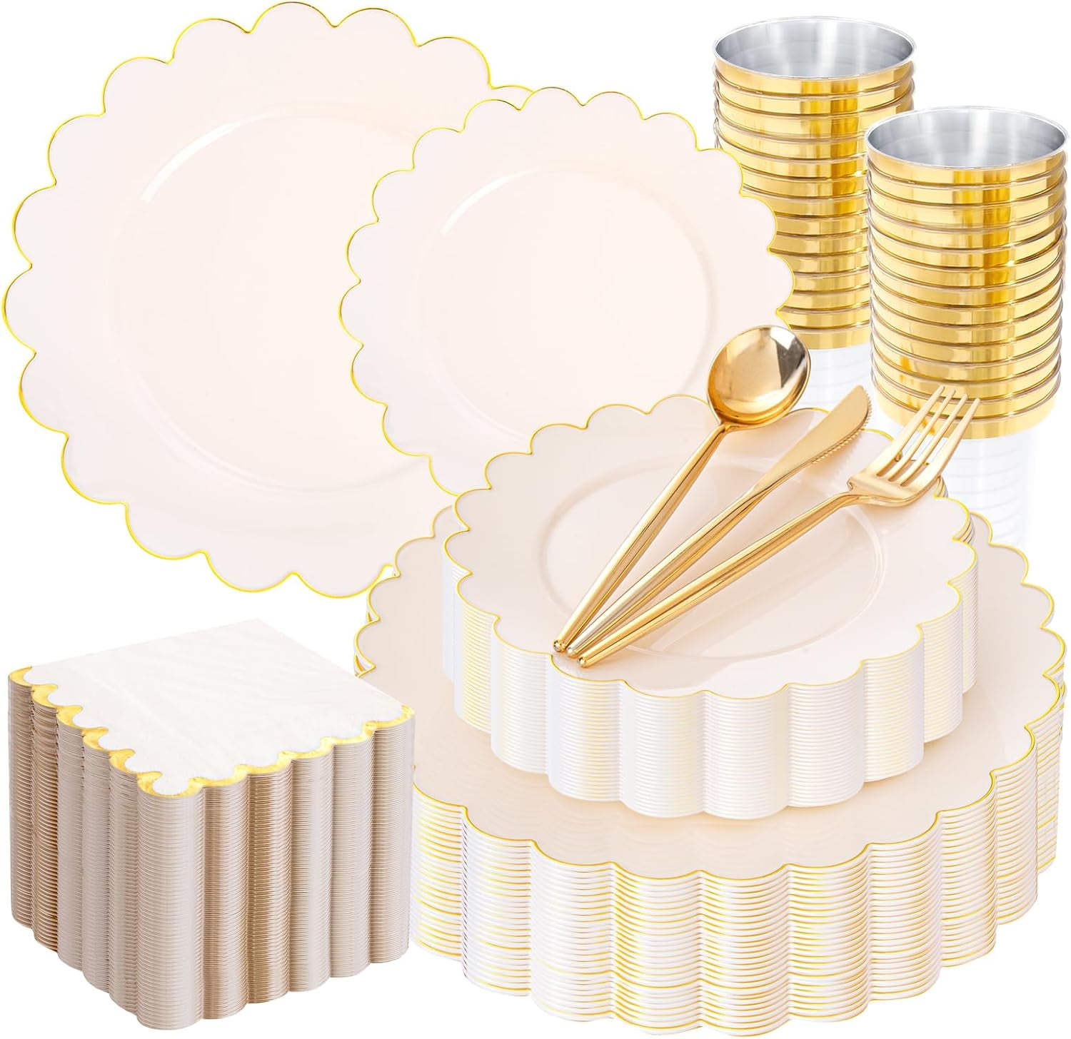 210pcs Plastic Disposable Dinnerware Set - Ivory Plastic Scalloped ...