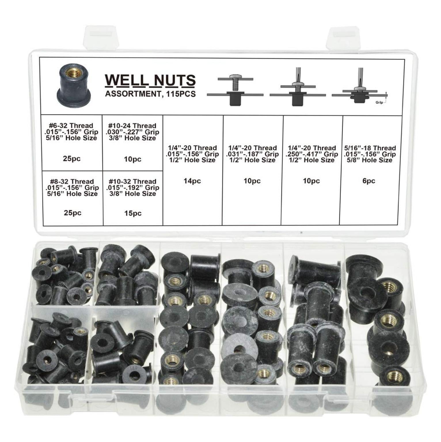 21140 - SAE Rubber Well Nut Assortment Nutsert Kit, Package of 115 ...