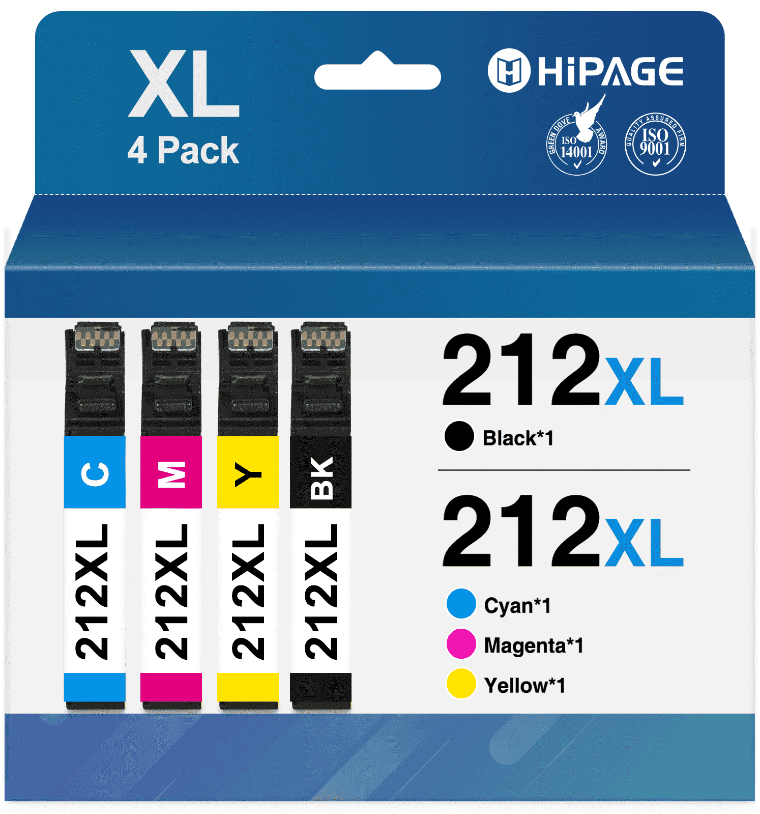 HIPAGE 212XL Ink Cartridge Replacement, Black Cyan Magenta Yellow, for ...