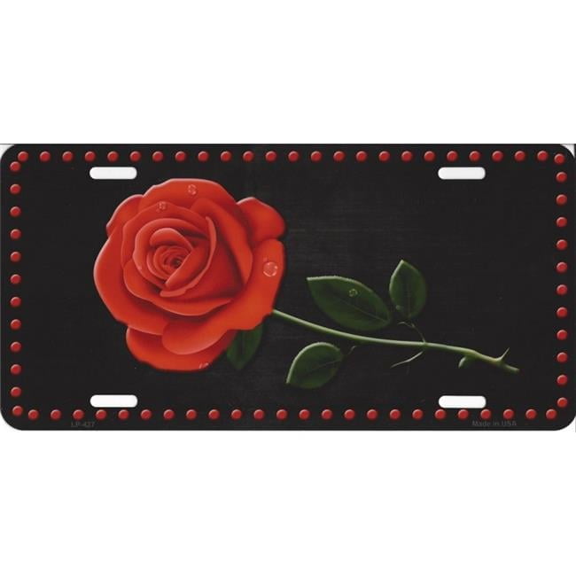 212 Main LP-427FP 6 x 12 in. Red Rose Centered Metal License Plate ...