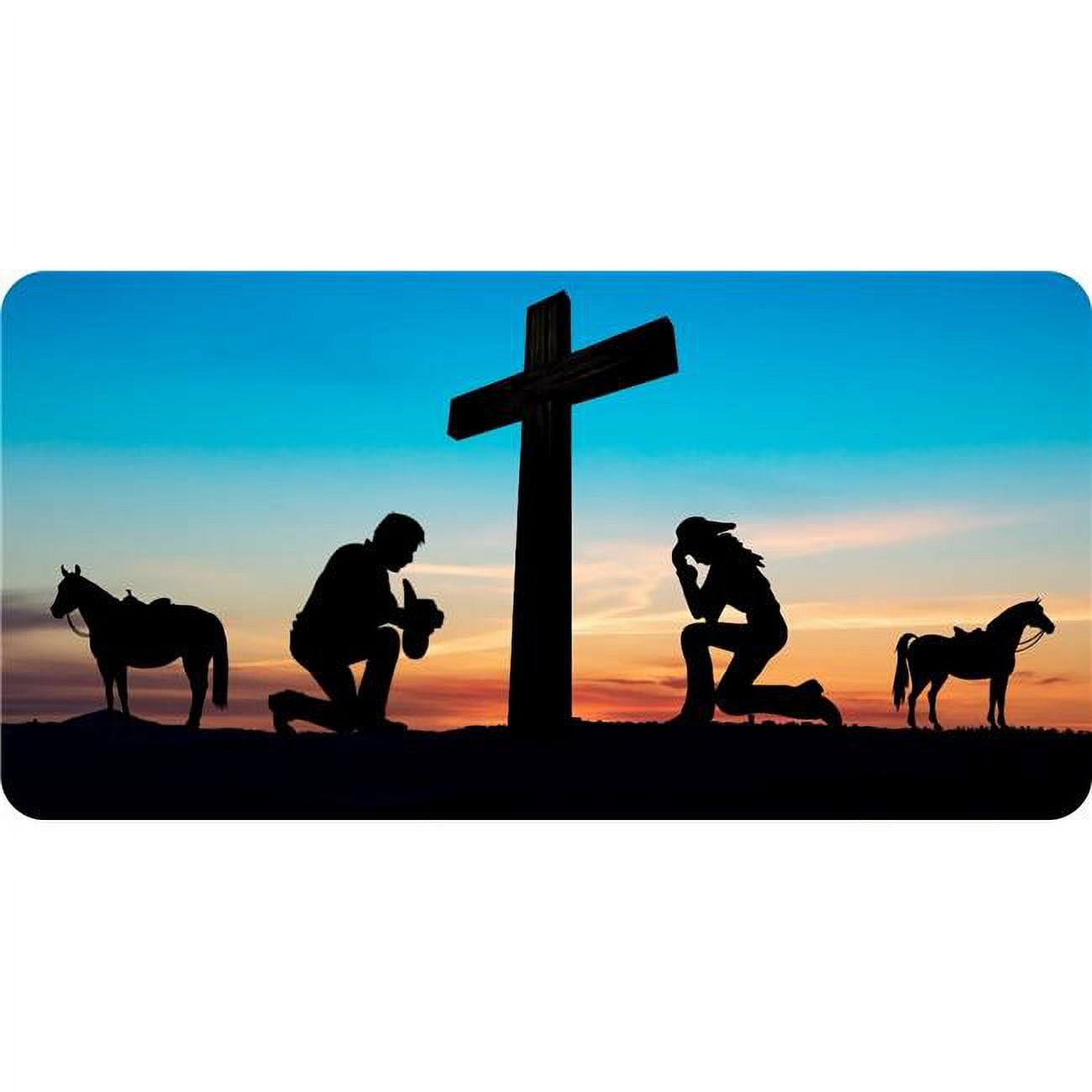 212 Main LPO7892 6 x 12 in. Praying Cowboy & Cowgirl at Cross Centered ...
