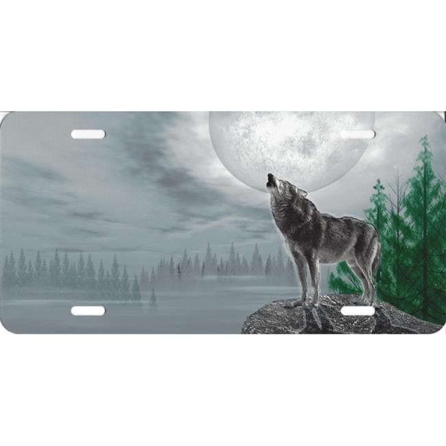 212 Main SM739 6 x 12 in. Offset Howling Wolf with Moon License Plate ...