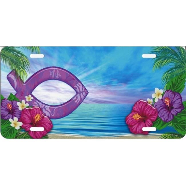 212 Main SM803 6 x 12 in. Christian Fish Beach Scene License Plate ...