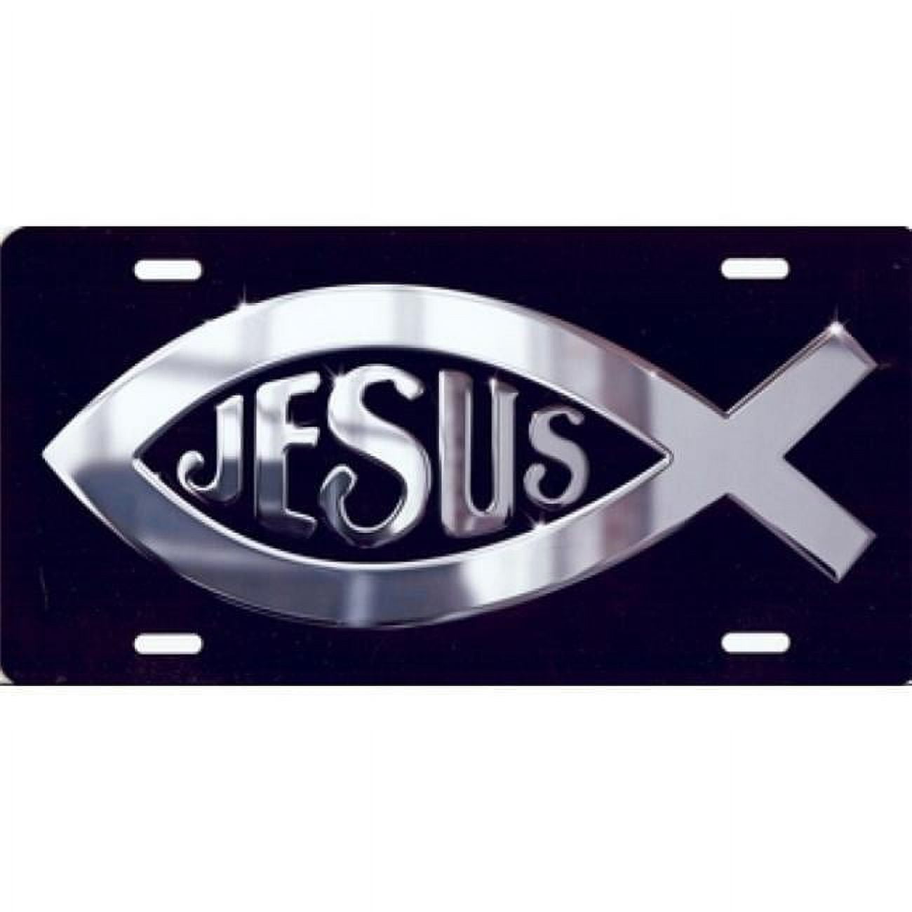 212 Main T2890Z 6 x 12 in. Chrome Jesus Fish on Black License Plate ...