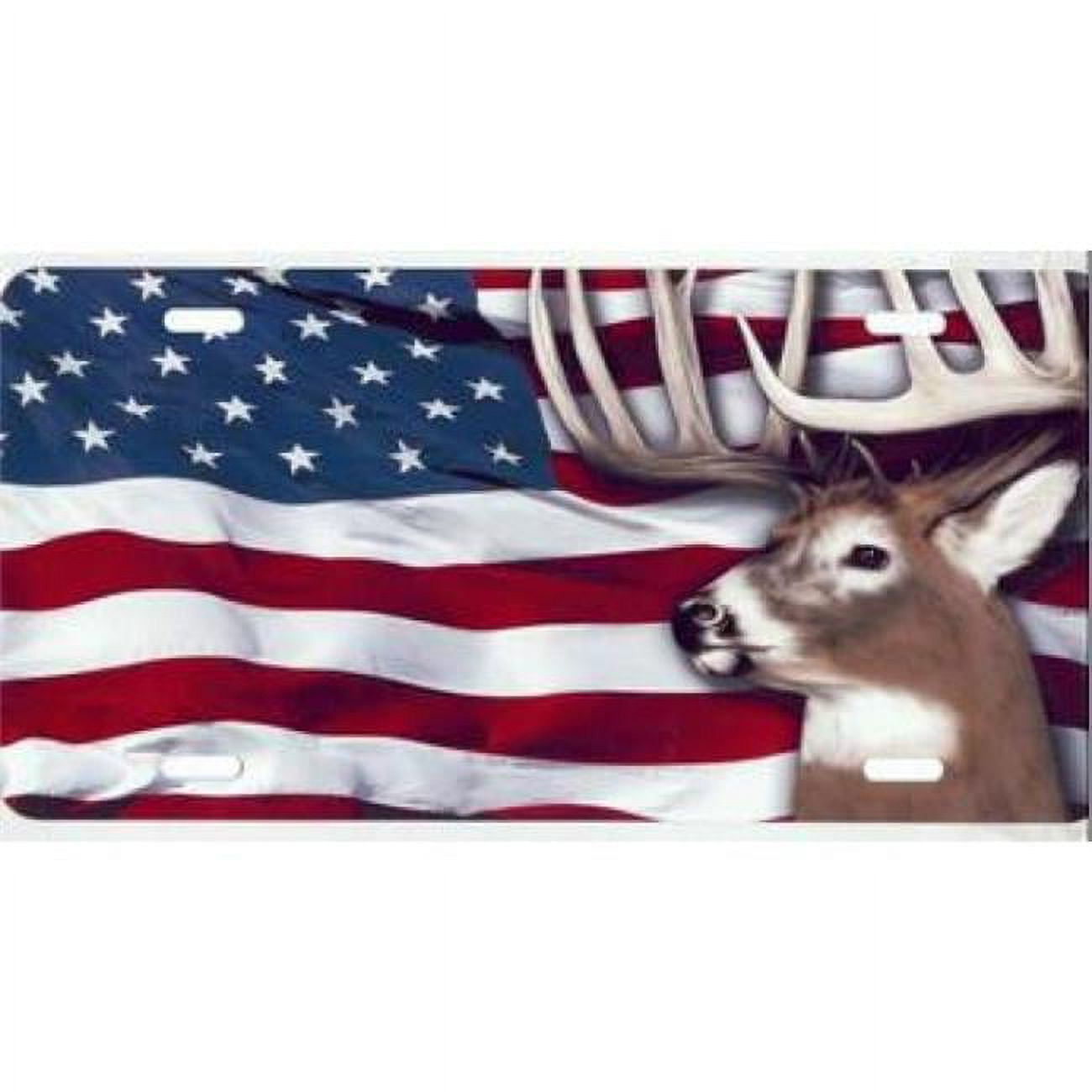 212 Main T9100F 6 x 12 in. Deer Offset on Us Flag License Plate, Free ...