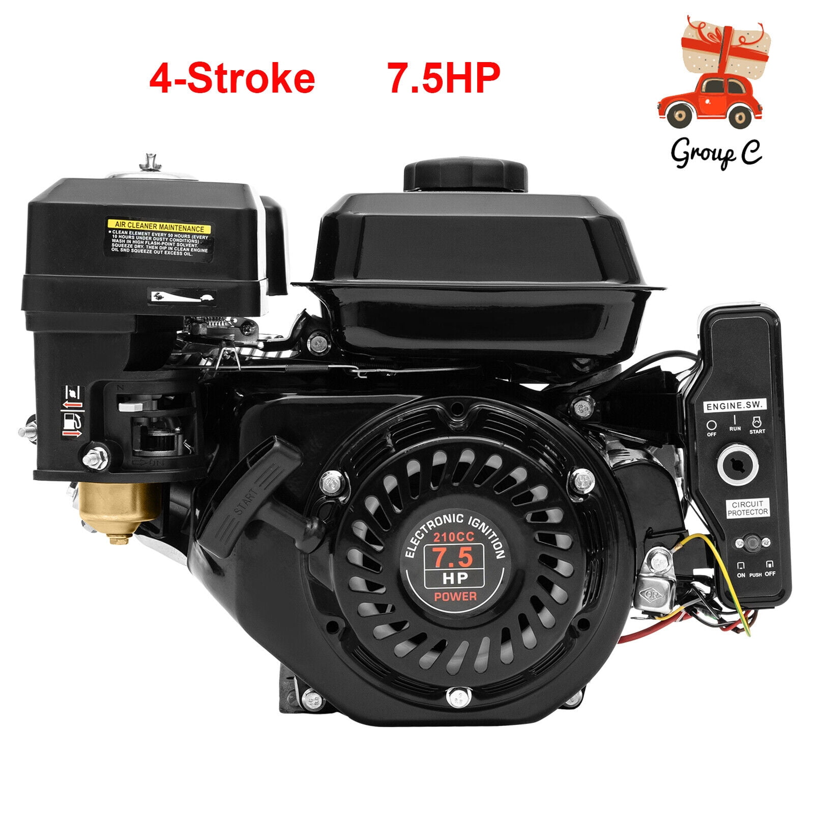 212cc 4-Stroke 7.5 HP Electric Start Horizontal Engine Go Kart Gas ...