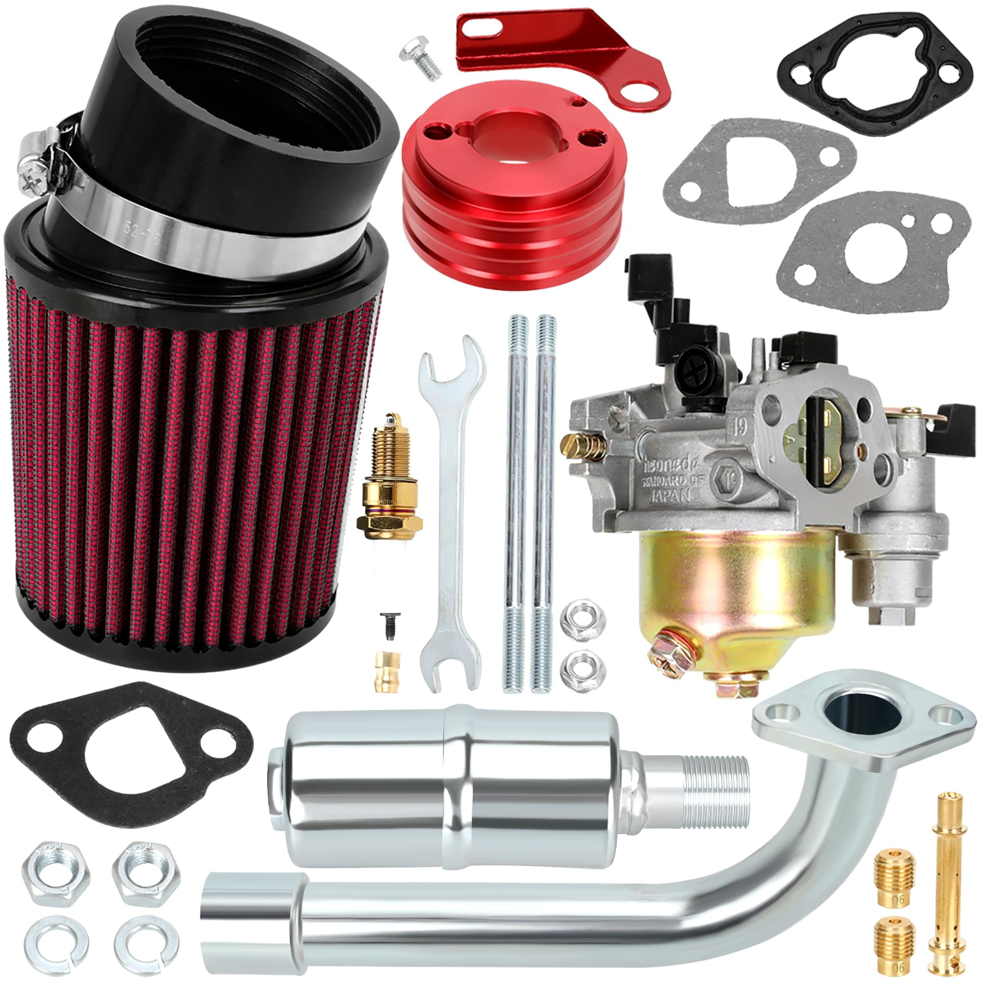 212cc Carburetor Air Filter Exhaust Pipe Muffler Stage 2 Kit Compatible ...