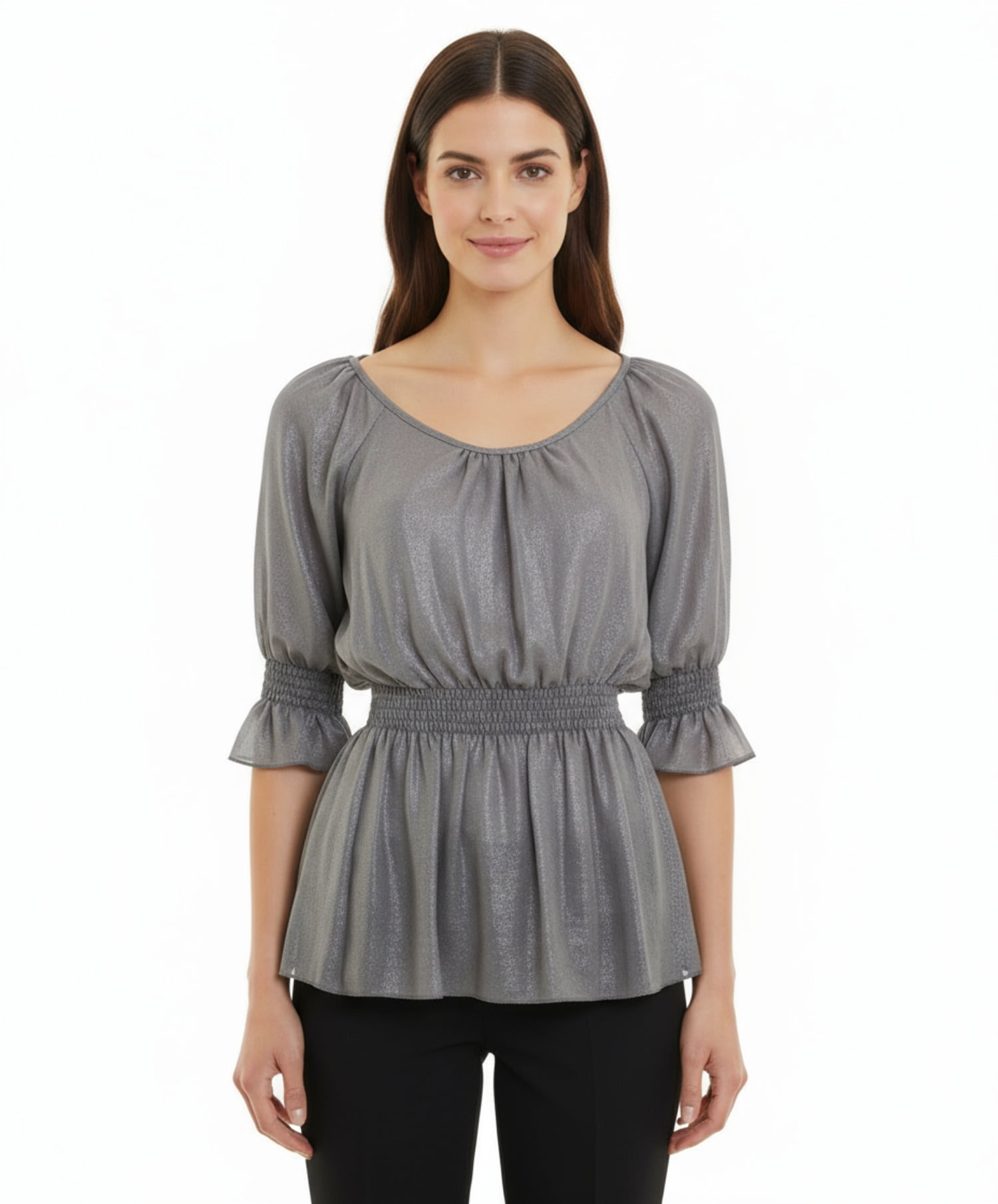 213 Industry Metallic Silver Blouse - Walmart.com