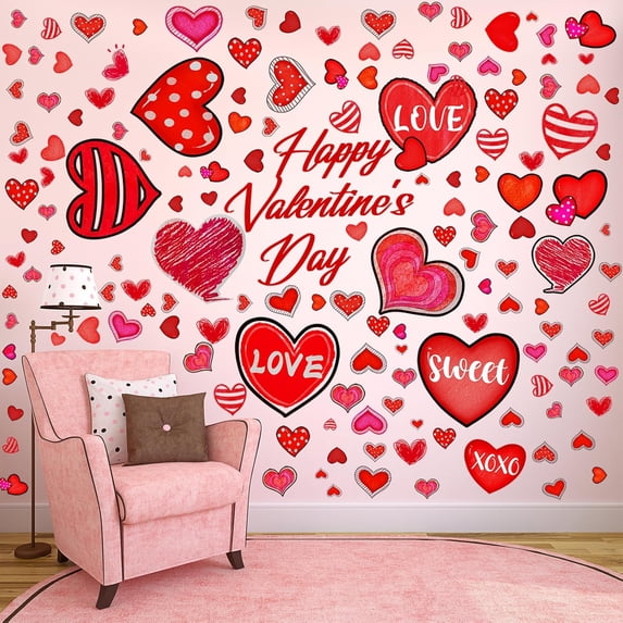 214 Pcs Valentine‘s Day Wall Decals Removable Love Heart Wall Stickers ...