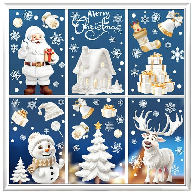 214 pcs Christmas Window Clings Double-Sided White Xmas Snowdrop ...