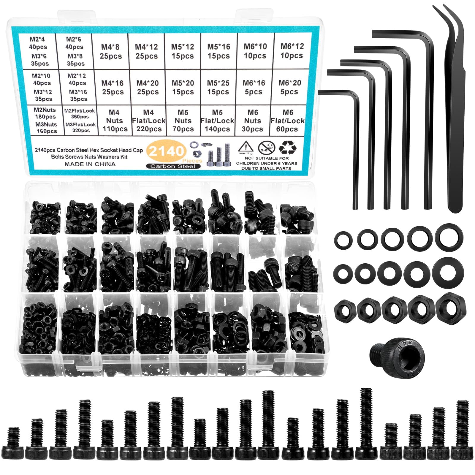 2140PCS Screw Assortment Kit, M2 M3 M4 M5 M6 Screws Mix Set Socket Head ...
