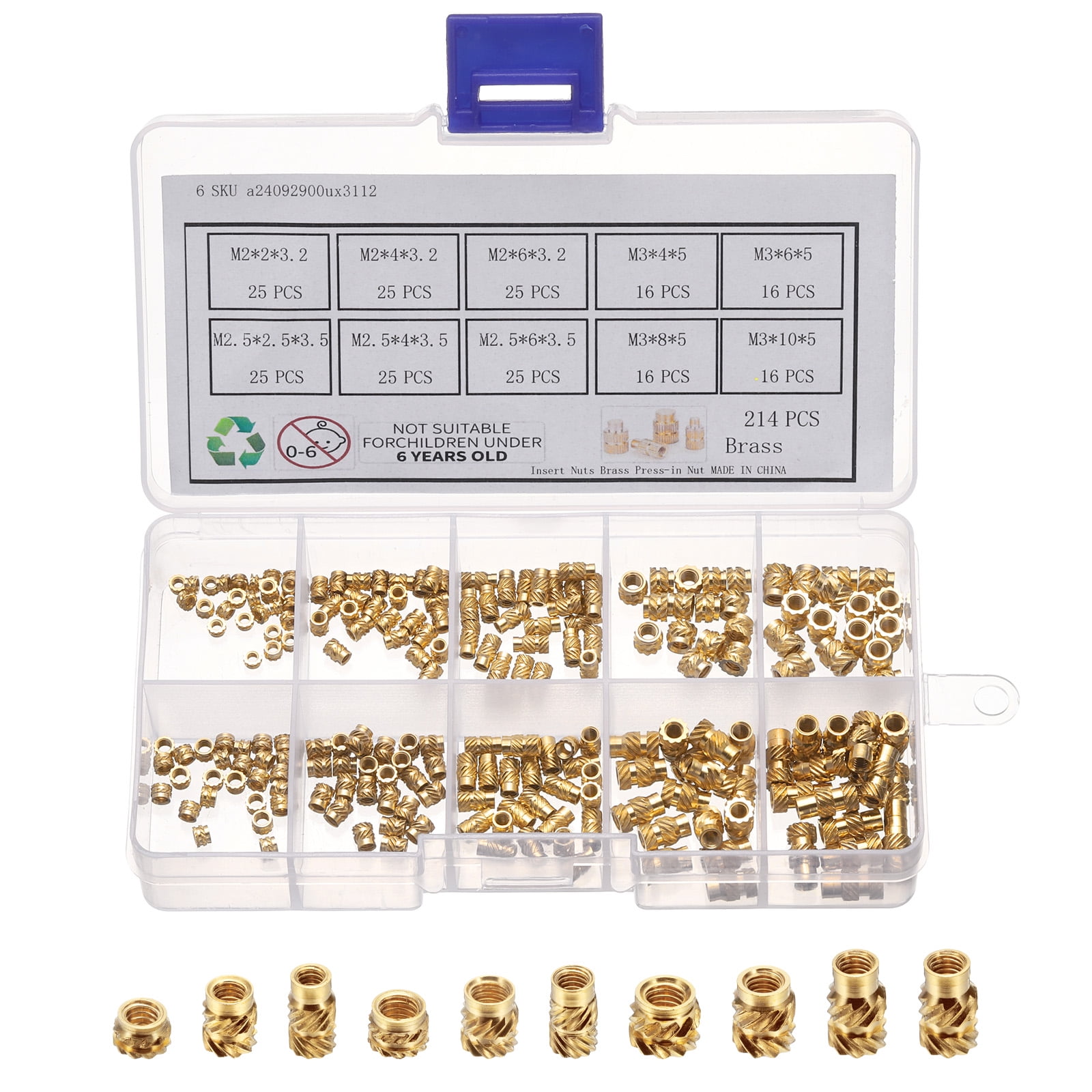 214Pack M2 M2.5 M3 Metric Threaded Inserts Brass Heat Set Insert Knurled Nuts Assortment Kit, 3D ...
