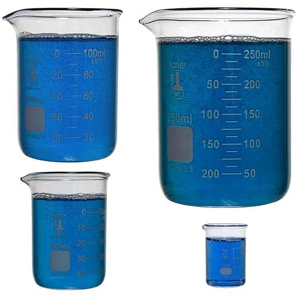 214T2, 3.3 Boro, Low Form, Glass Beaker Set - 4 Sizes - 10ml, 50ml ...