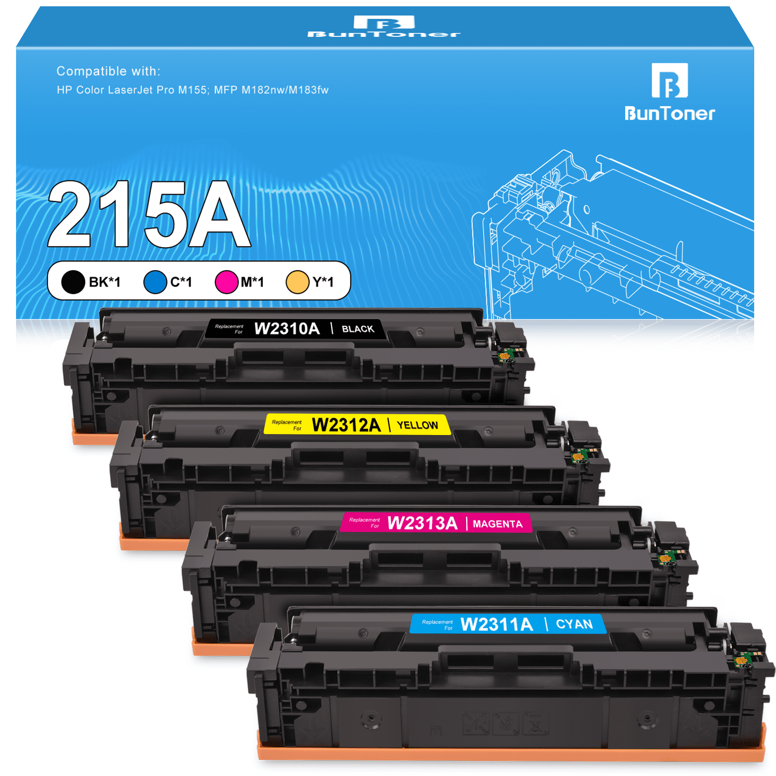 BunToner 215A Toner Cartridge for HP Laser Jet Pro MFP M183fw M182nw, 4 ...
