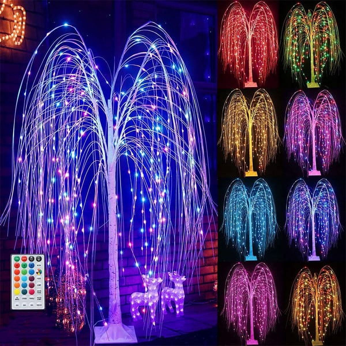 216 LED 5FT Colorful Lighted Willow Tree, LED Tree with Remote, Willow Tree with Multicolored ...