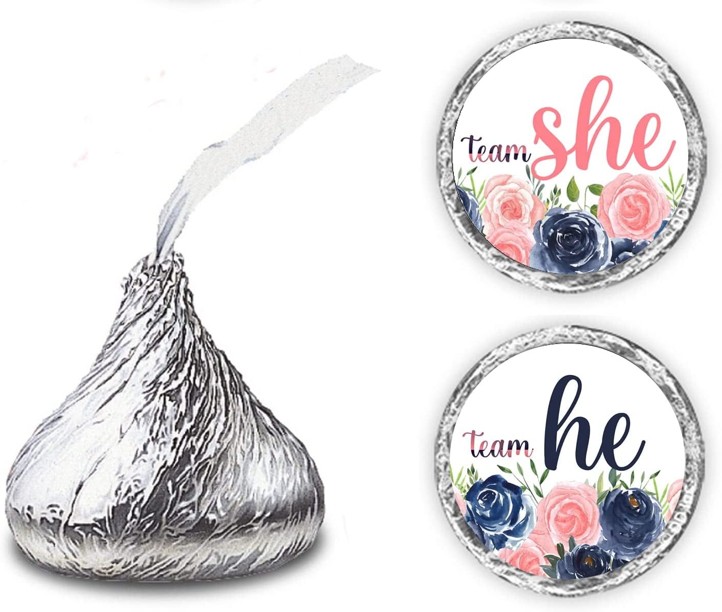 216 Team He Team She Kisses Labels, Navy and Blush Theme Stickers for ...