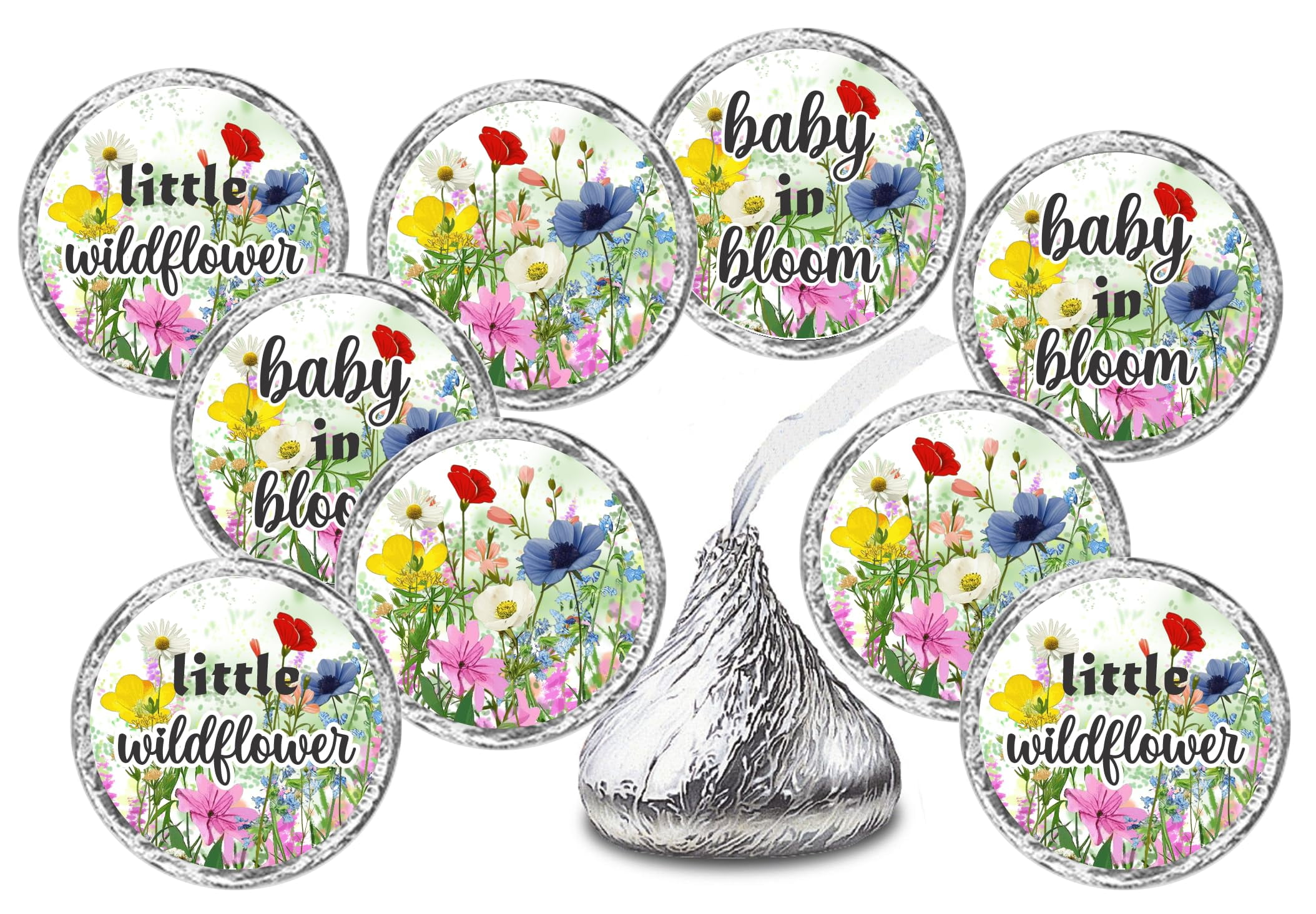 216 Wildflower Kisses Labels For Baby Shower Or Sprinkle Party, Baby in ...