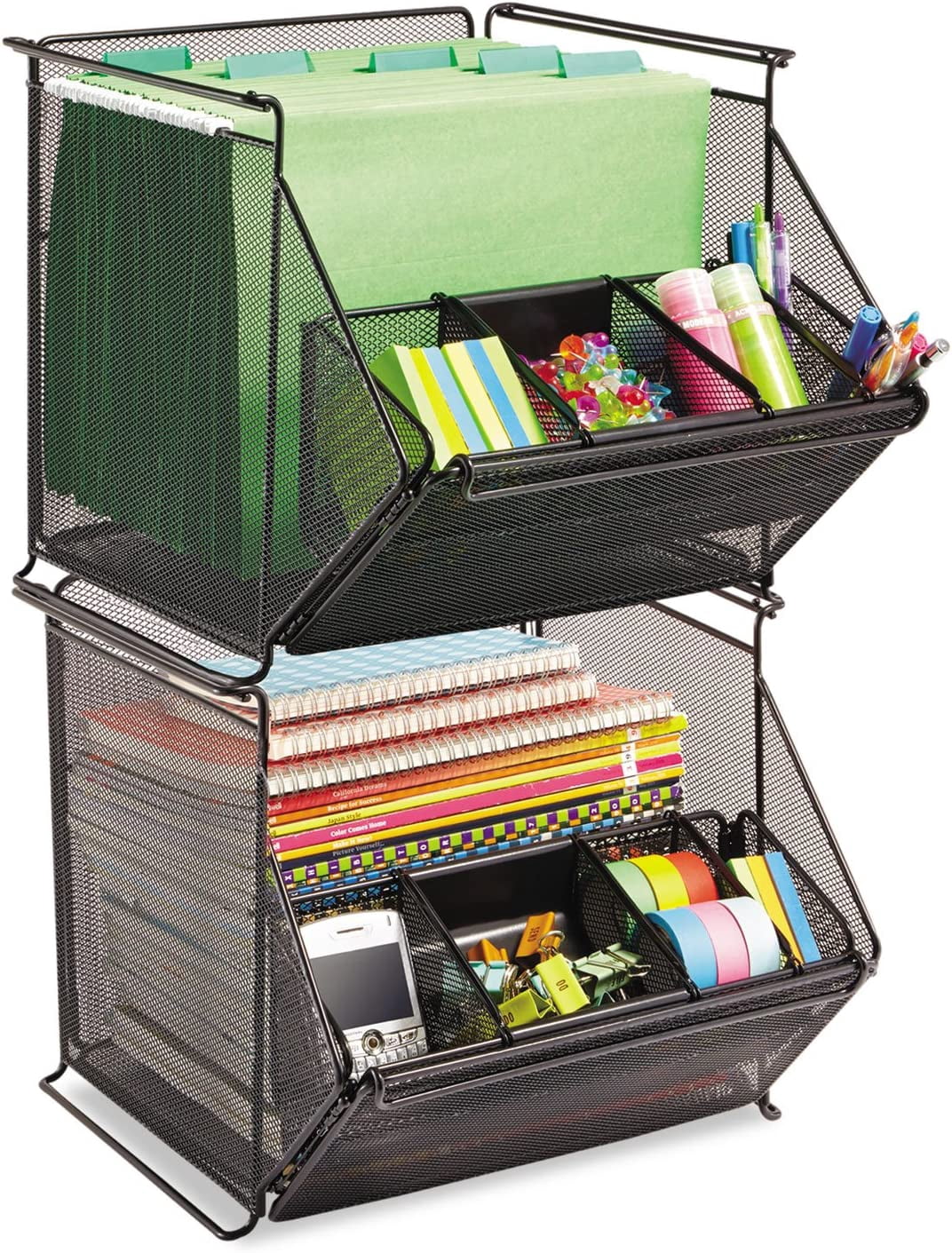 2164BL Stackable Mesh 4-Compartment 14 x 15 1/2 x 11 3/4 Black ...
