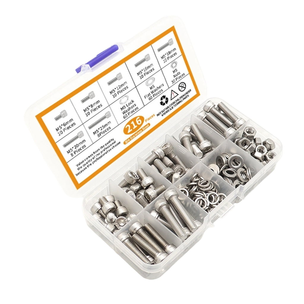 216Pcs Stainless Steel Hexagon Bolt and Nut Set Hexagon Socket Head ...