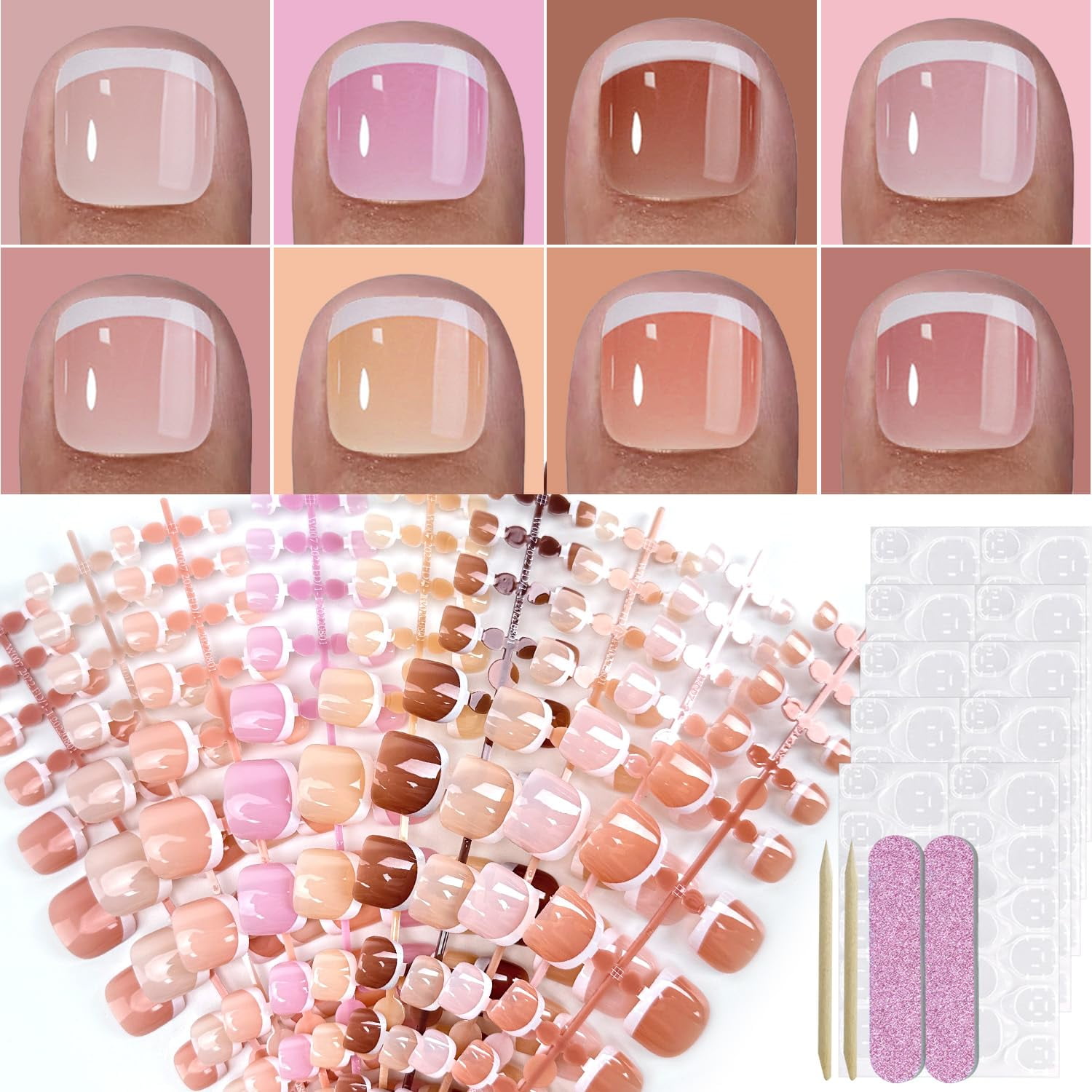 216Pcs on Toenails French Tips Toe Nails ons with Designs White French ...
