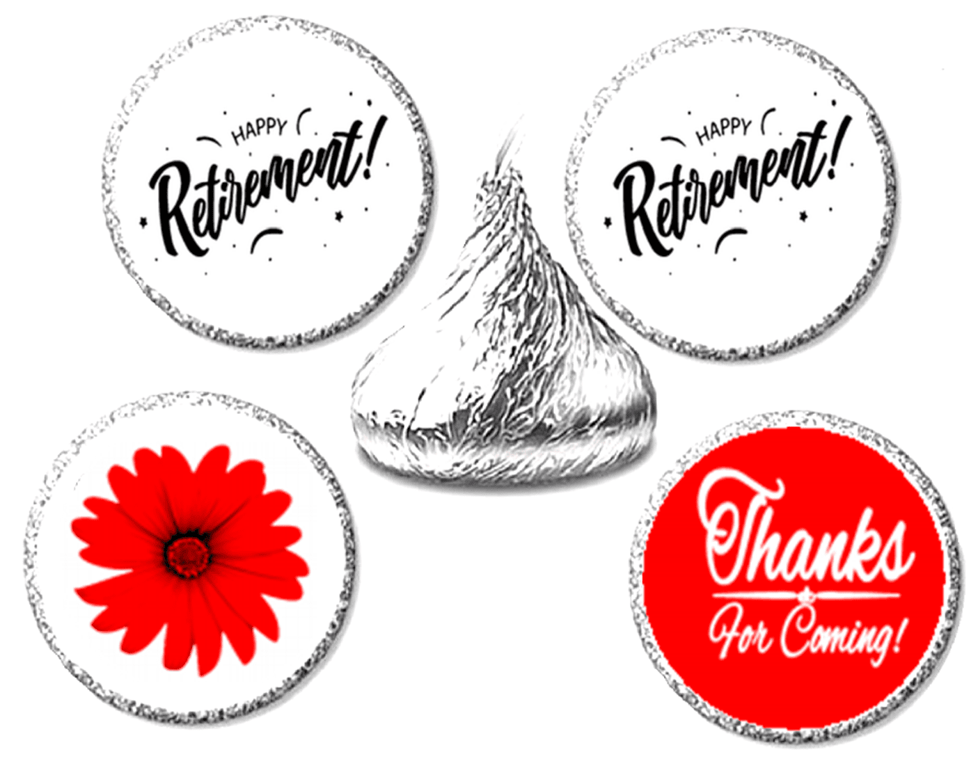 216ct Red Happy Retirement Party Favor Candy Decoration Stickers Labels ...
