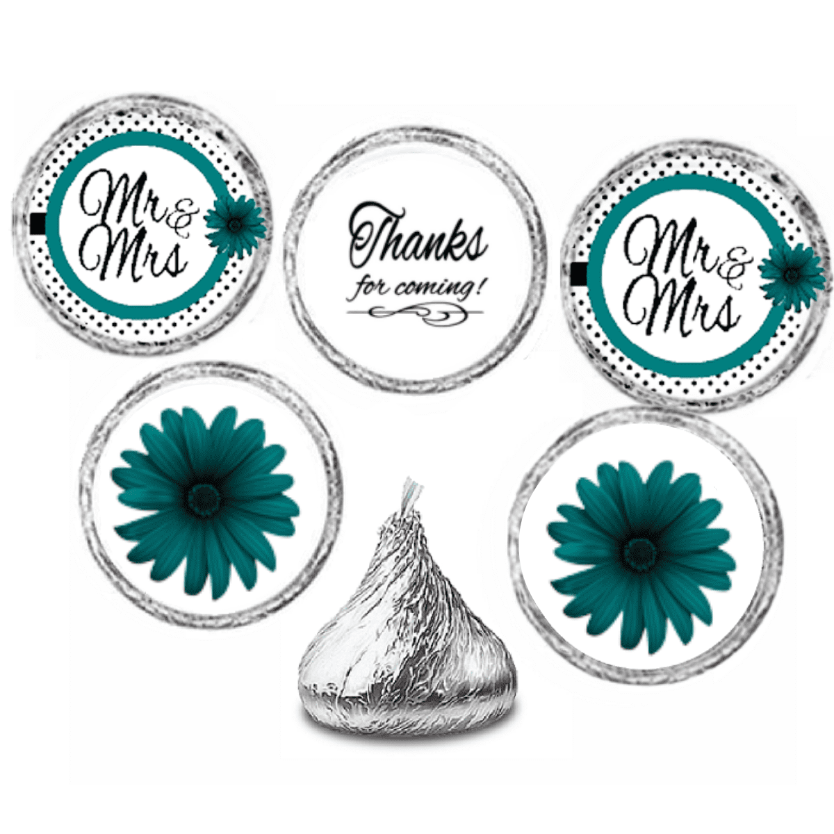 216ct Teal Mr & Mrs Party Favor Candy Decoration Stickers Labels Fits ...