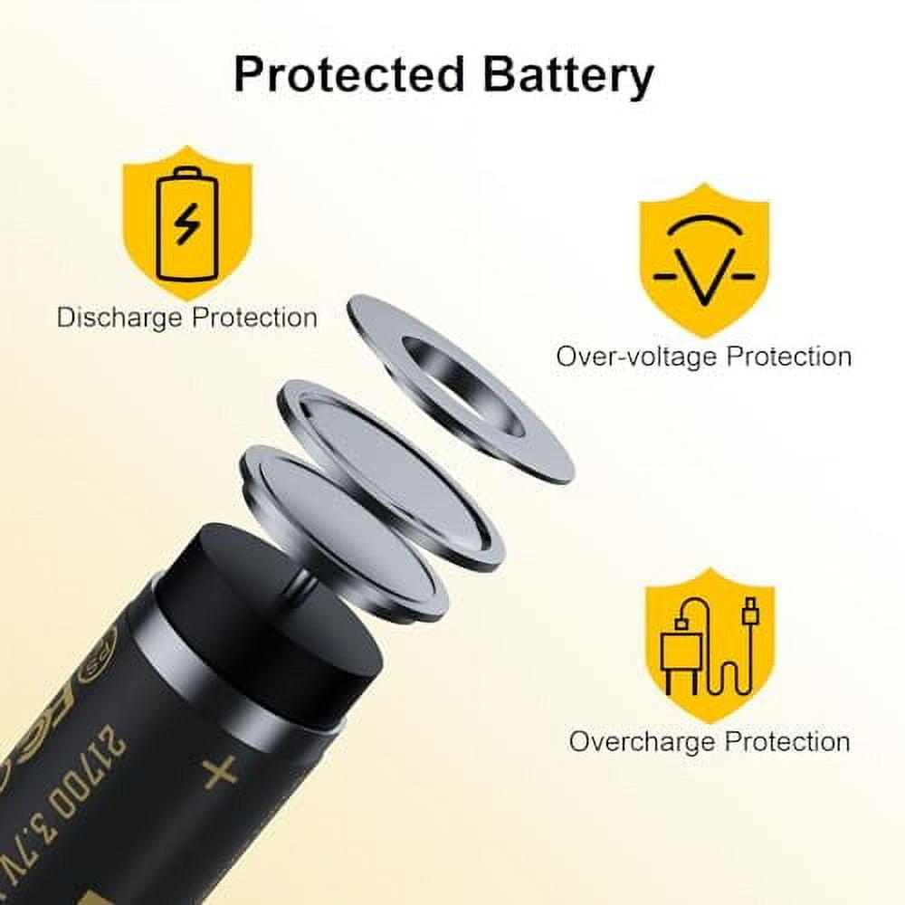 21700 Rechargeable Battery 5000mAh High Capacity 3.7V Flat Top 2 Pack ...