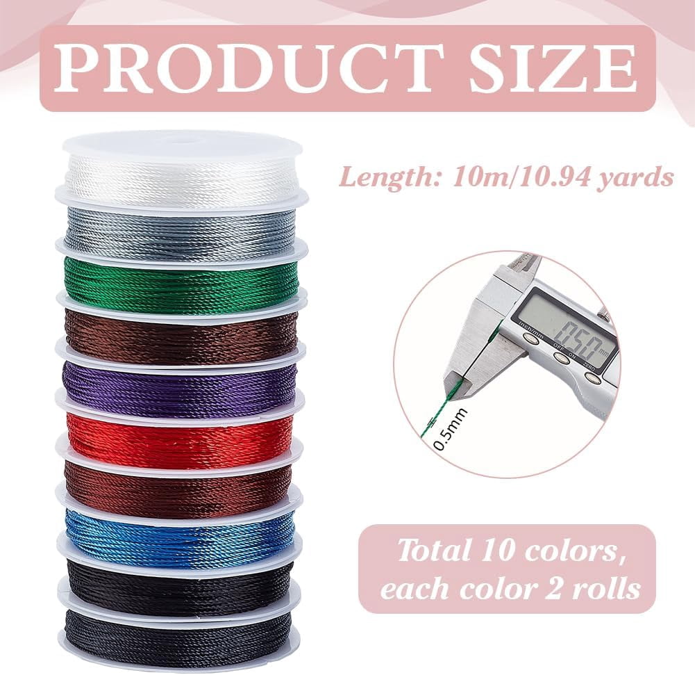 218 Yards Beading Thread 10 Colors Bracelet String 0.5mm Kumihimo ...