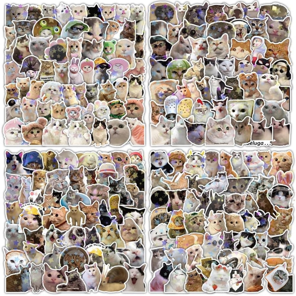 218PCS Cute Holographic Glitter Cat Meme Stickers Pack, Funny Kawaii ...