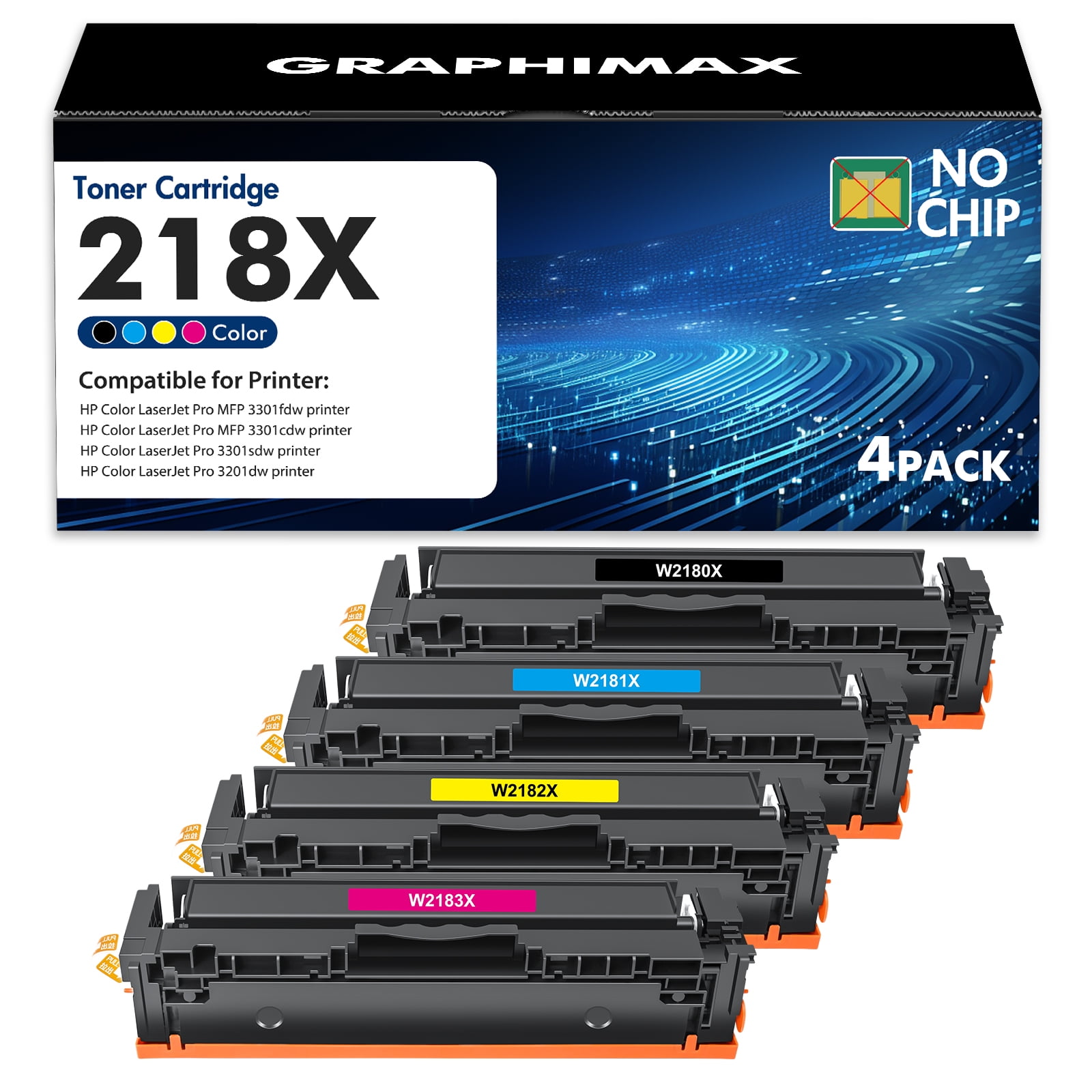 218X Toner Cartridges No Chip Compatible for HP 218X W2180X 3301fdw ...
