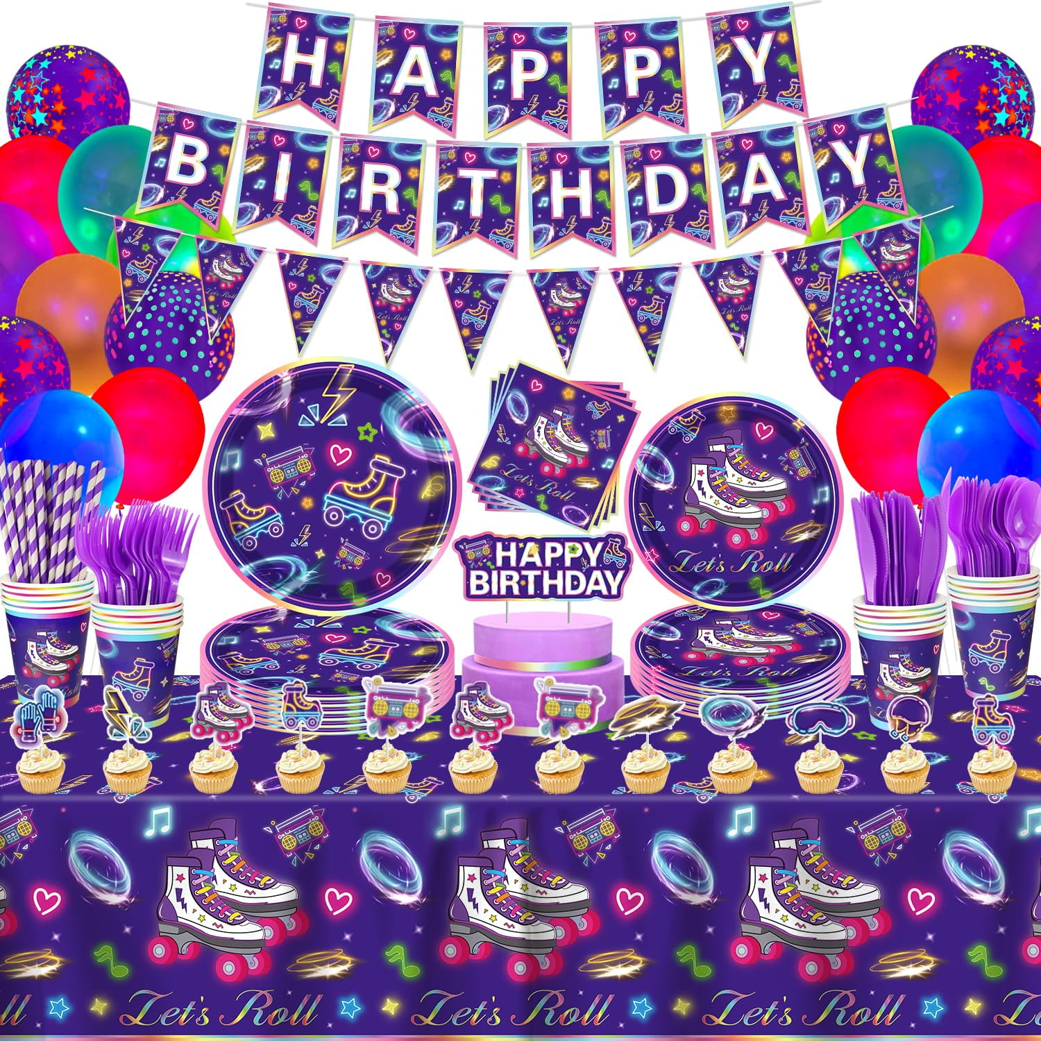 219 Pack Roller Skating Party Supplies Roll Theme Birthday Decoration ...