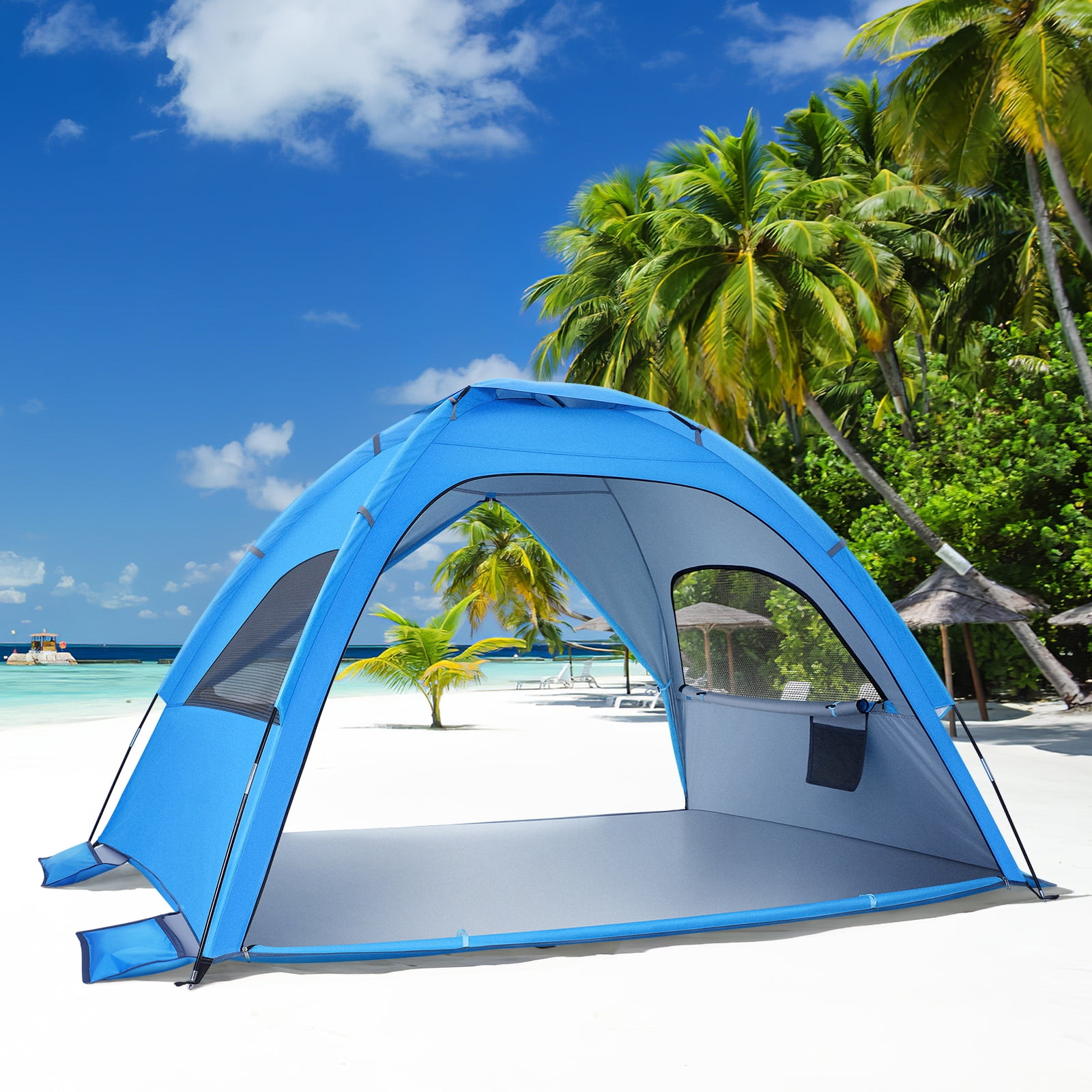 QIFULL Foldable Beach Tents Family Tent 190T Silver Coated Polyester ...