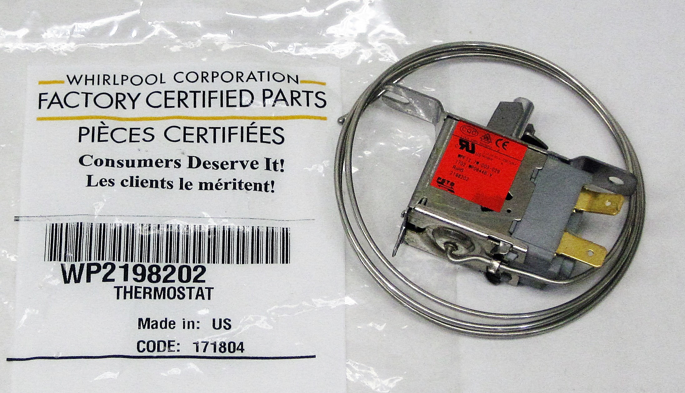 Whirlpool Refrigerator/Freezer Temperature Control Thermostat WP2198202 ...