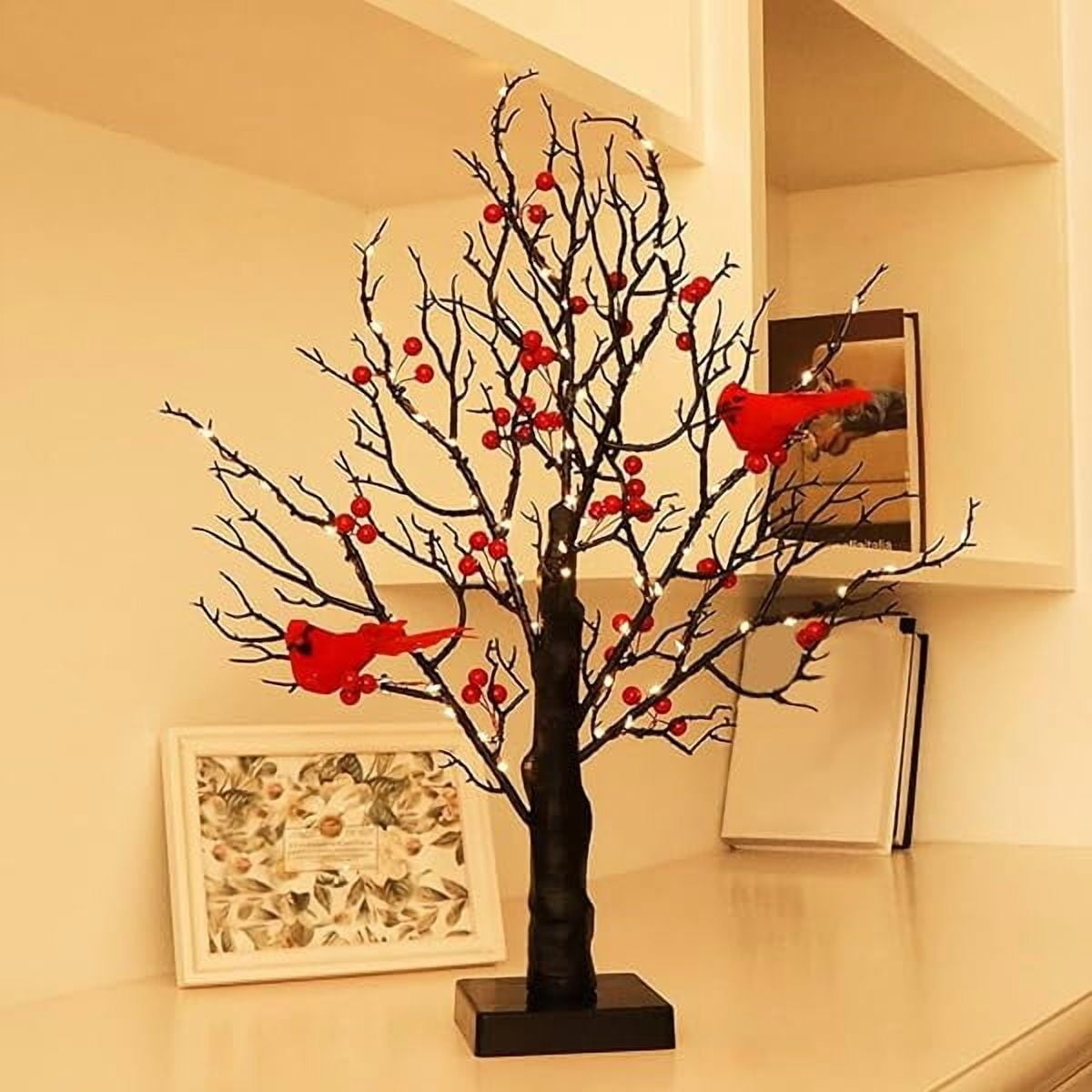 21INCH Vintage Glowing Tree with Cardinals, Berries-Cardinals Appear ...