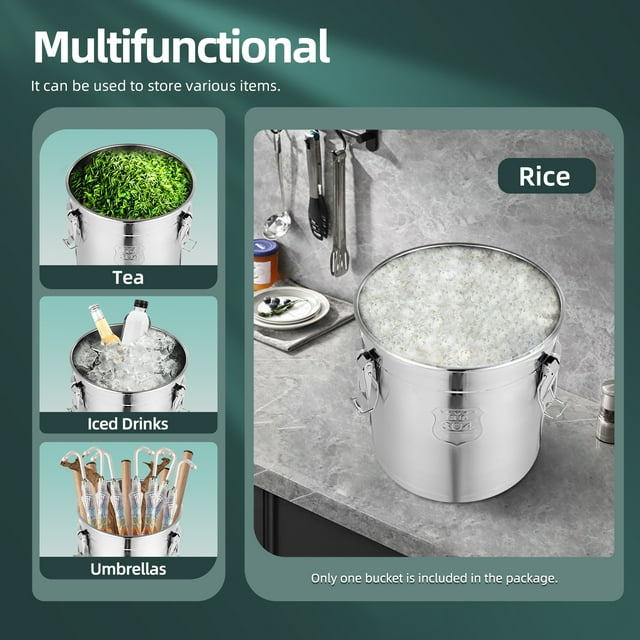 21L Airtight Rice Bucket Stainless Steel Canister Food Storage ...