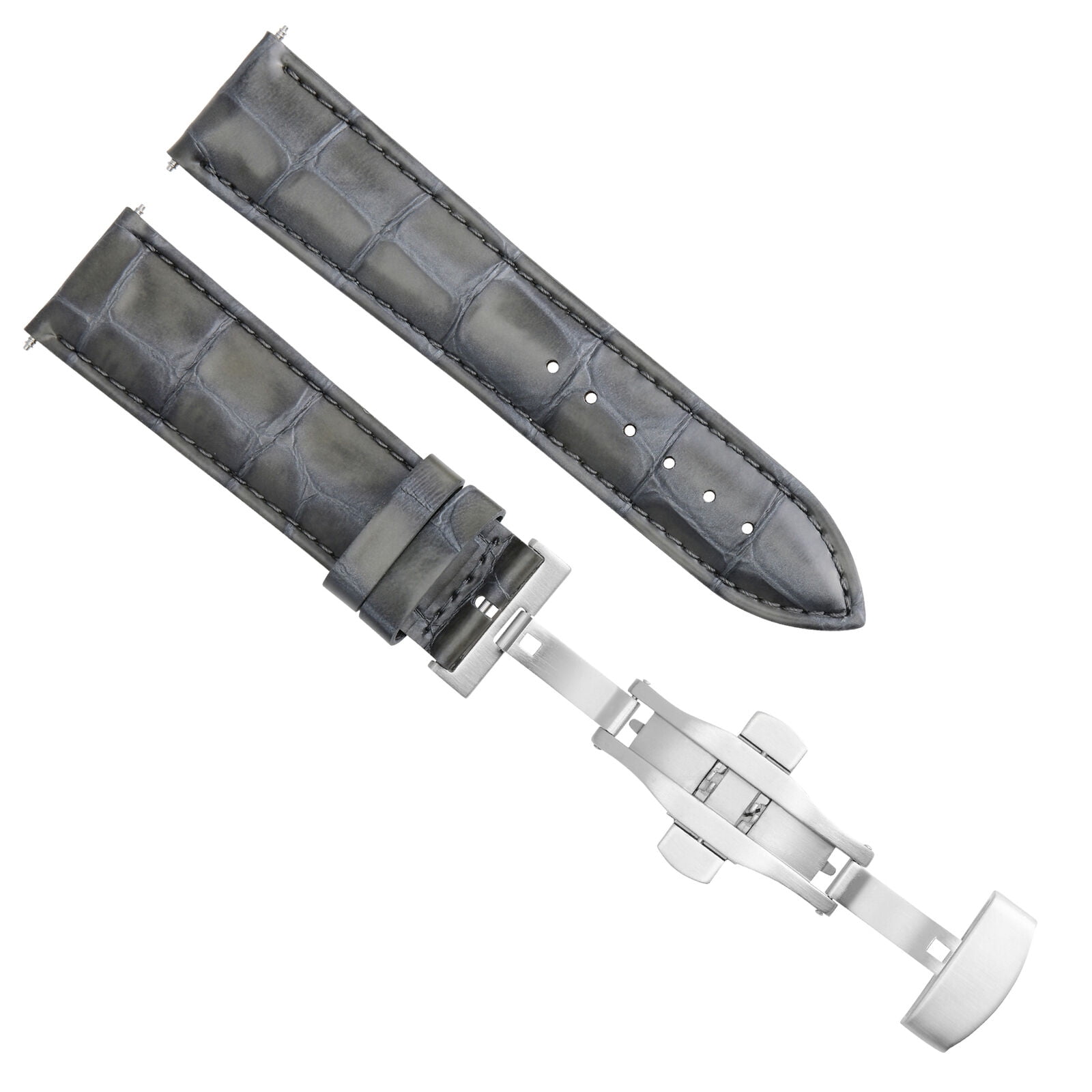 21MM LEATHER WATCH BAND STRAP GREY DEPLOYMENT CLASP FOR LONGINES WATCH ...