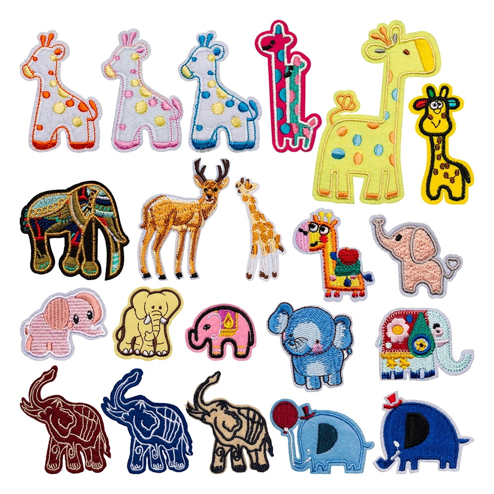 21PCS Cartoon Giraffe & Elephant Iron On Patch Set – Cute Animal ...