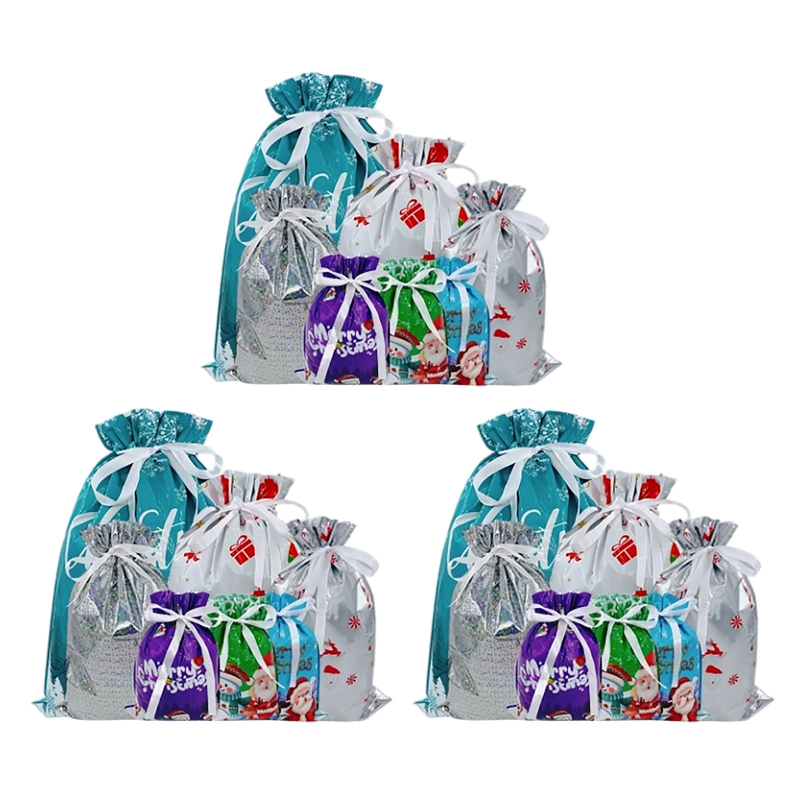 21PCS Christmas Drawstring Gift Bags,Santa Claus, snowflake design,For ...